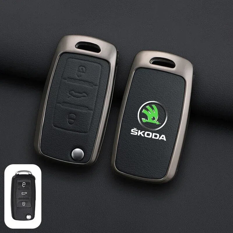 Кожаный чехол для дистанционного ключа из цинкового сплава, защитный чехол для Skoda Superb A-black