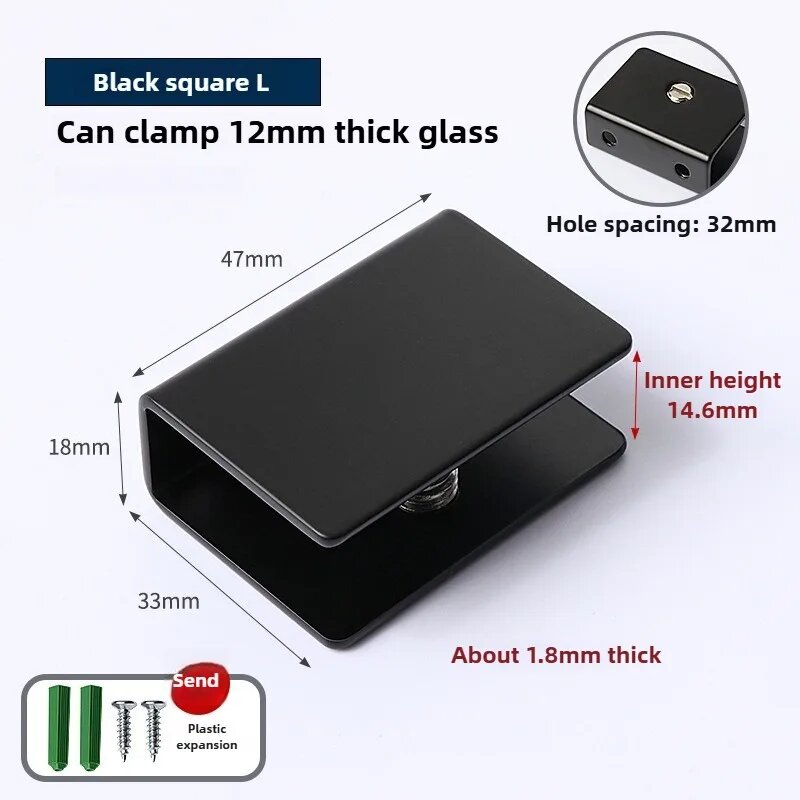 Зажимы для стекла из нержавеющей стали 4 шт. Black square L
