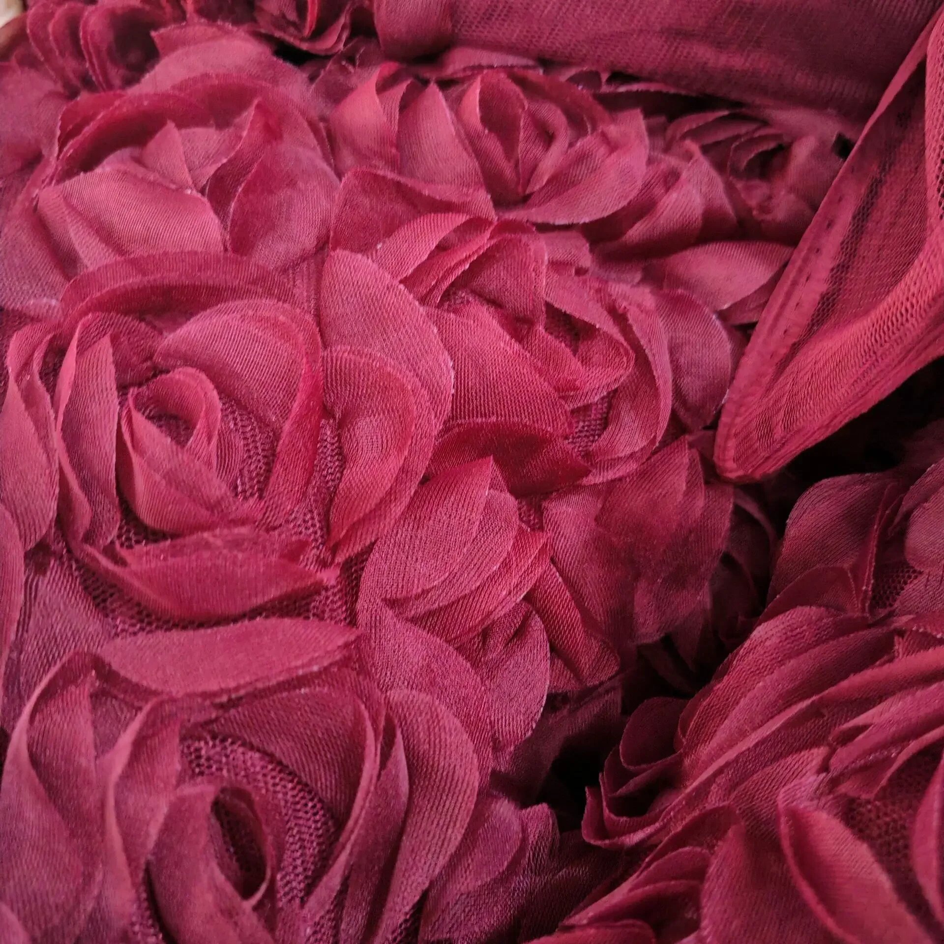 3D сетчатая ткань с вышивкой розы, полиэстер, ширина 150 см Розовый, Wine Red
