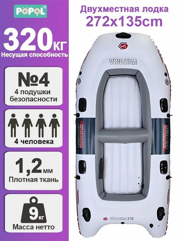 Лодка надувная для рыбалки пвх четверо, 272cm, 4 человека