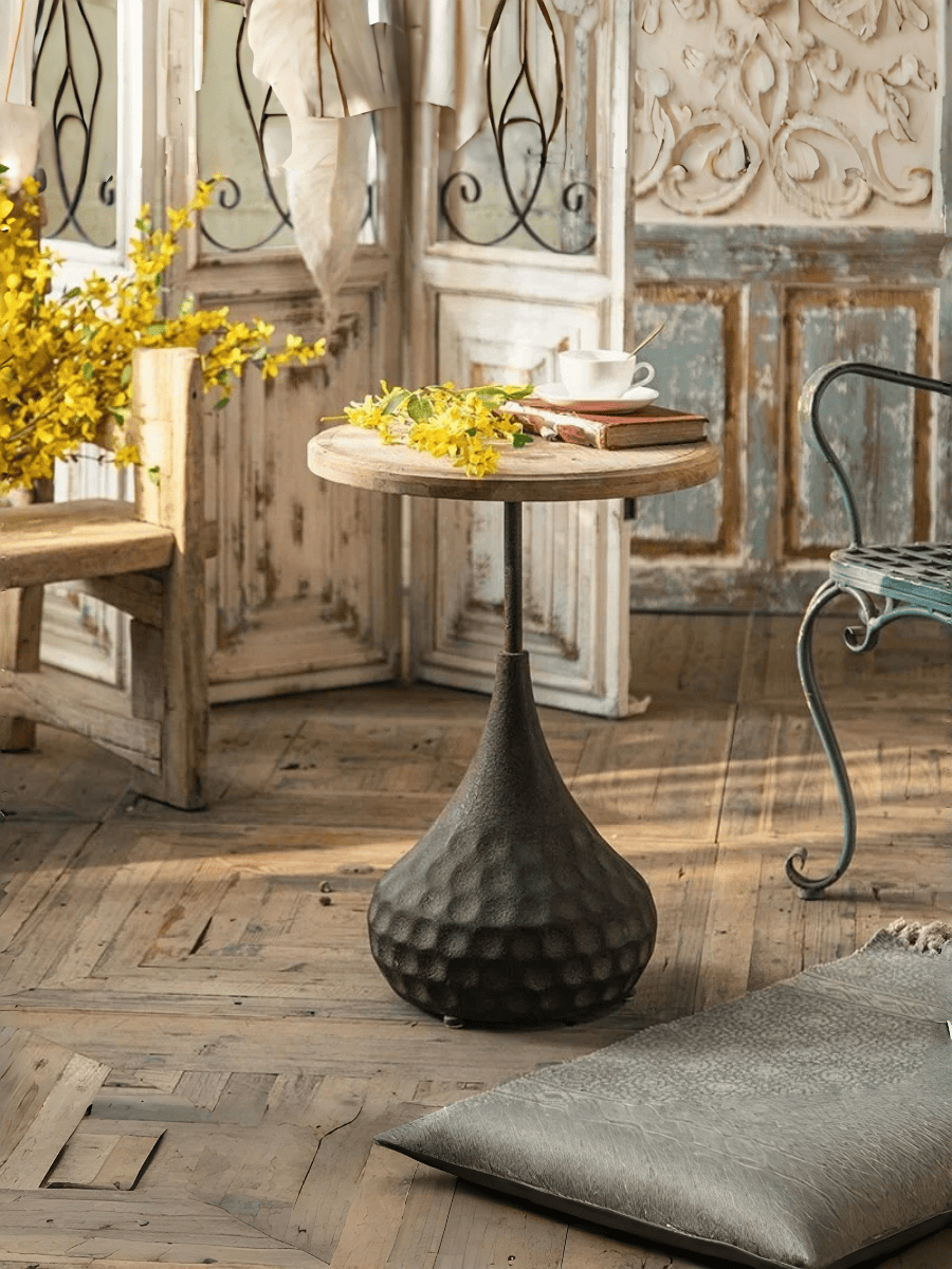 Столик , для офиса, металлический каркас, круглая столешница, массив дерева