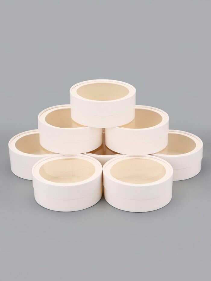 Набор круглых подарочных коробок с окном, завальцованные, белые, набор 8 шт, 15 6 см