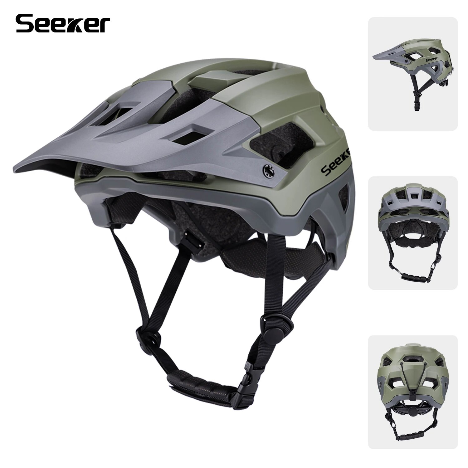 SEEKER цельноформованный противоударный шлем для горного велосипеда M 55-58, Gray green