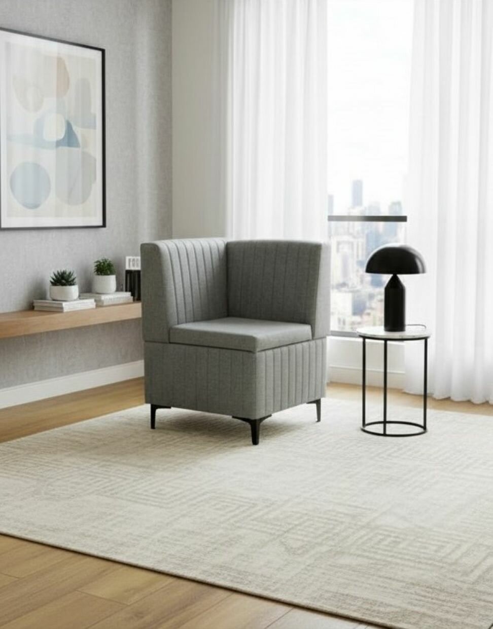 Кухонный модульный угол, для кухни, гостиной, зала, спальни, серый на черной ножке