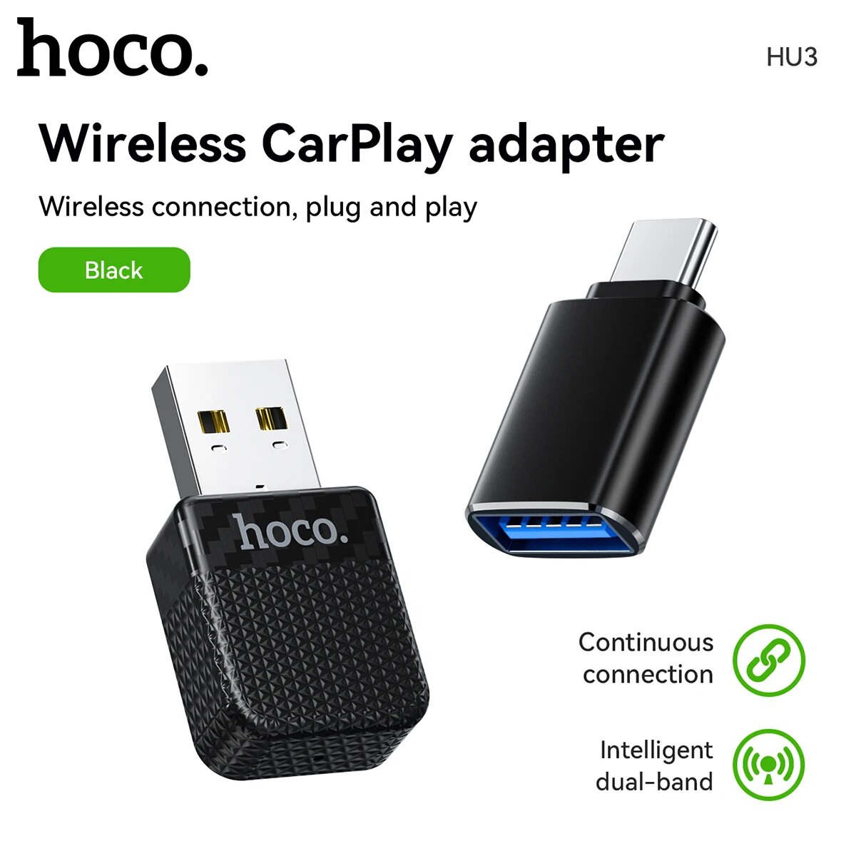 HOCO HU3 Автомобильный беспроводной адаптер CarPlay для iPhone Apple IOS Каналы Wi-Fi мобильного телефона с высокоскоростным стабильным конвертером Carplay