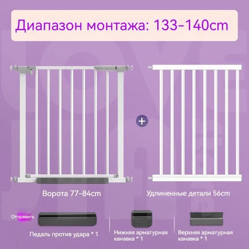 Защитный барьер калитка детский для проемов и лестниц, ворота безопасности белые CINLANKIDS