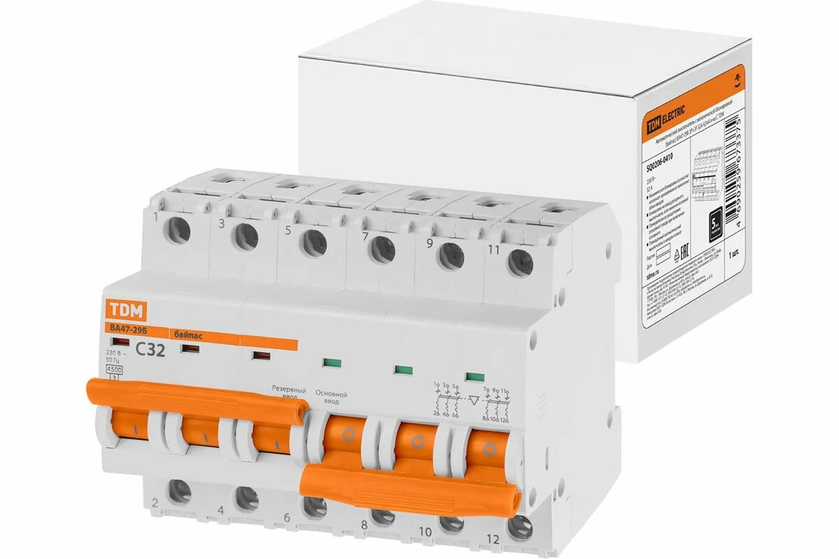 Выключатель автомат. 6-пол. (3P+3P) 32А C 4,5кА с мех. блок. (байпас) ВА47-29Б TDM