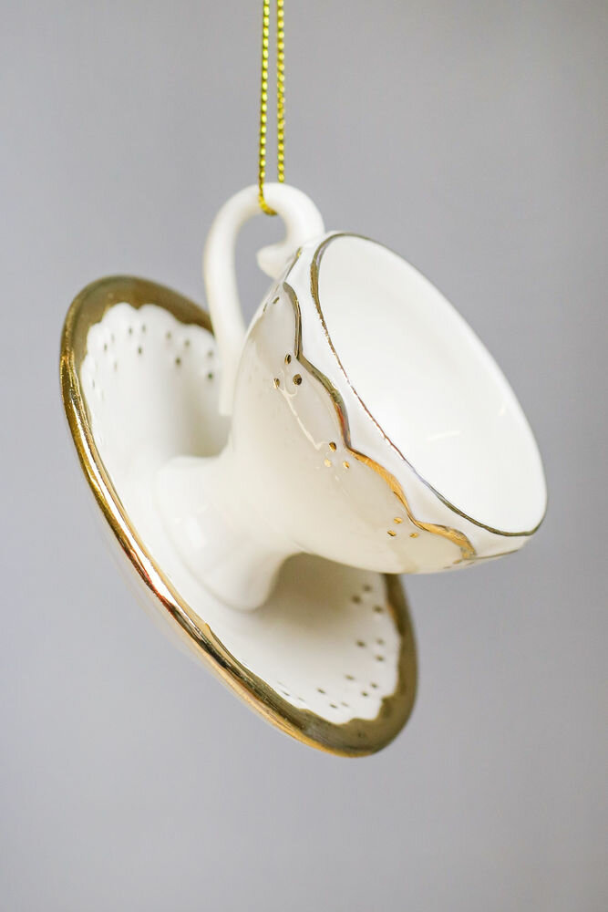 Ёлочная игрушка английская чайная пара, фарфор, 7 см, Kurts Adler J7487-2