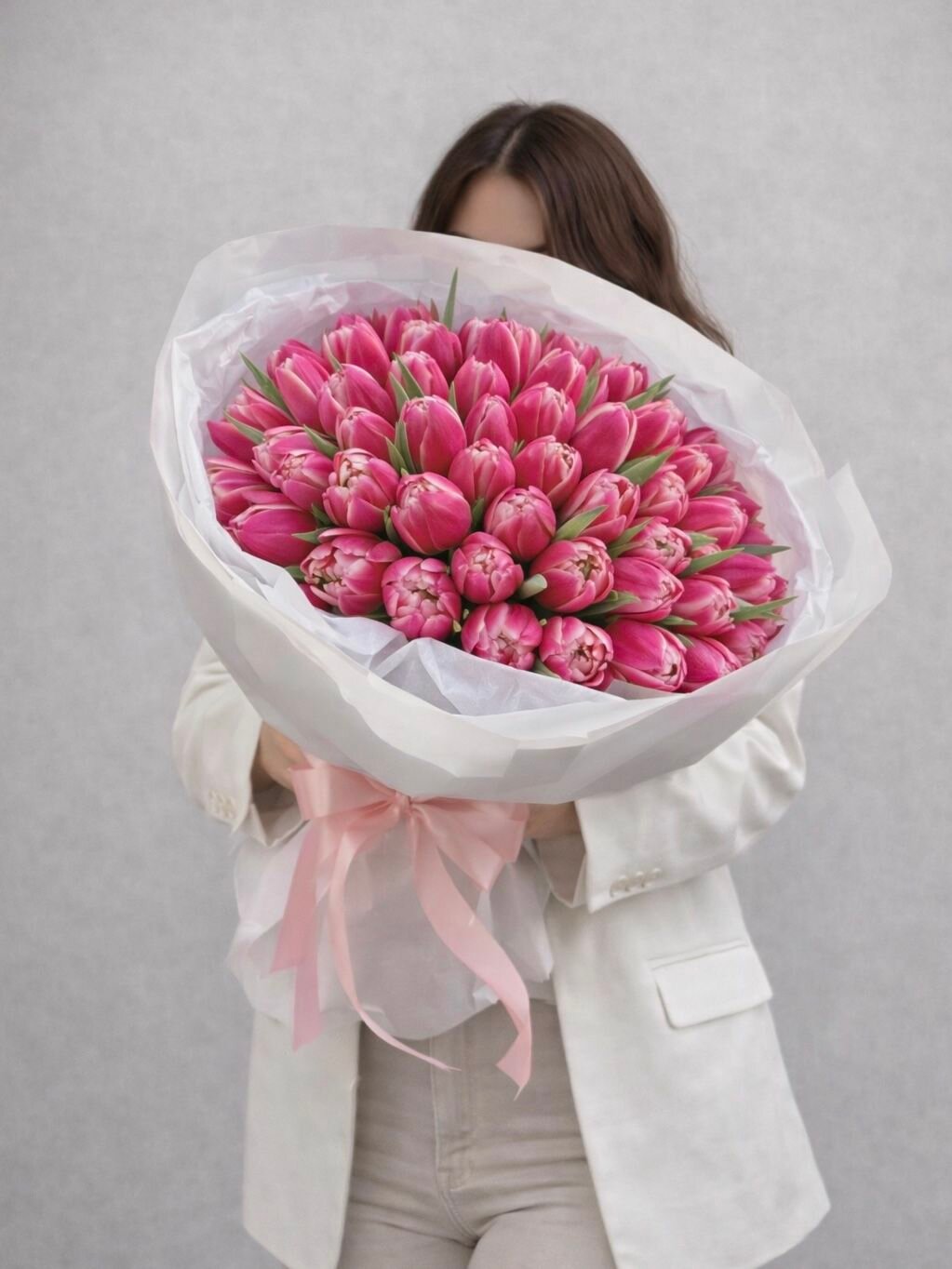Букет из розовых тюльпанов 51 шт