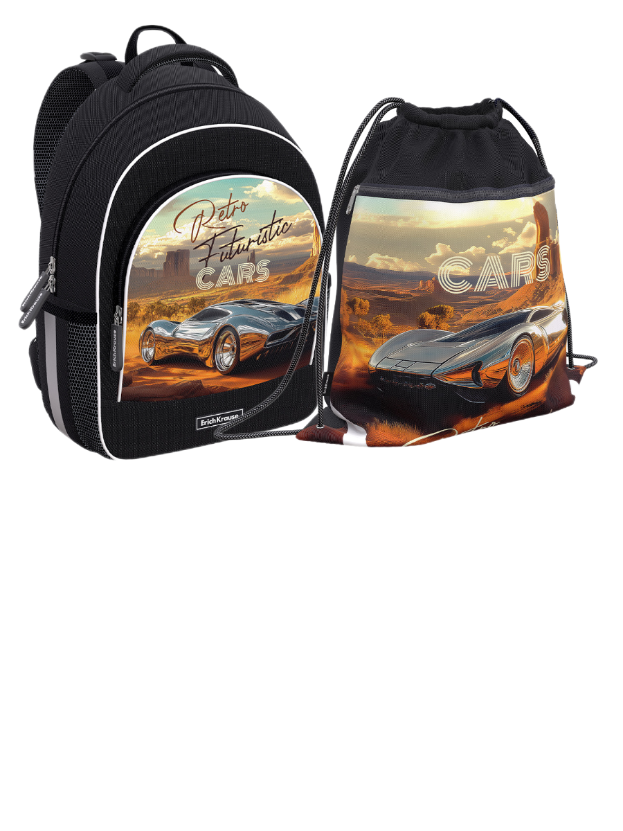 Школьный рюкзак с грудной перемычкой ErichKrause ErgoLine 15L Retro Cars с наполнением 64926/2