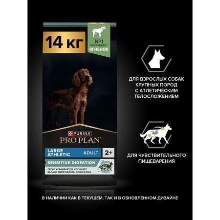 PRO PLAN SENSITIVE DIGESTION 14 кг сухой корм для взрослых собак крупных пород с атлетическим телосложением с чувствительным пищеварением, с высоким содержанием ягненка