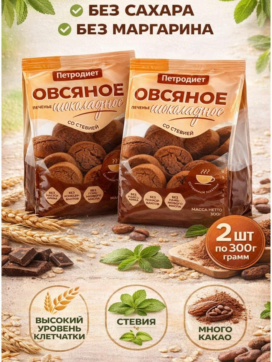Печенье овсяное шоколадное со стевией (2 уп*300г)