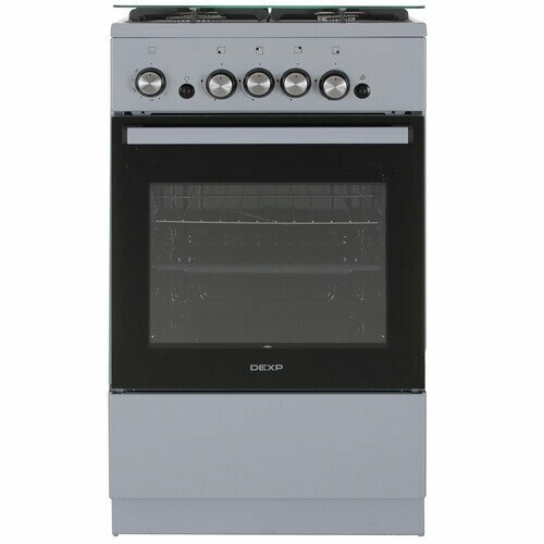 Газовая плита DEXP "G25-1G", 4 газовые конфорки, ящик для посуды, серый