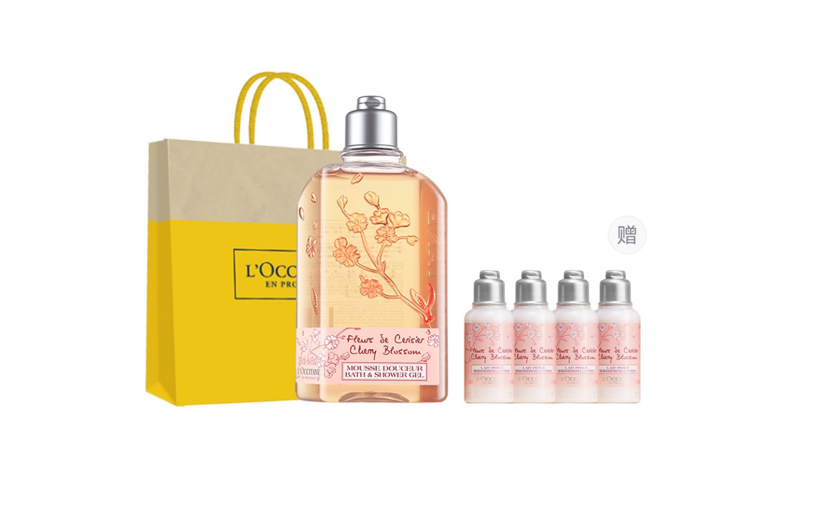 Набор геля для душа унисекс LOCCITANE Сладкая вишневая сакура аромат лимонной розы, 250 мл, + 5 пробников