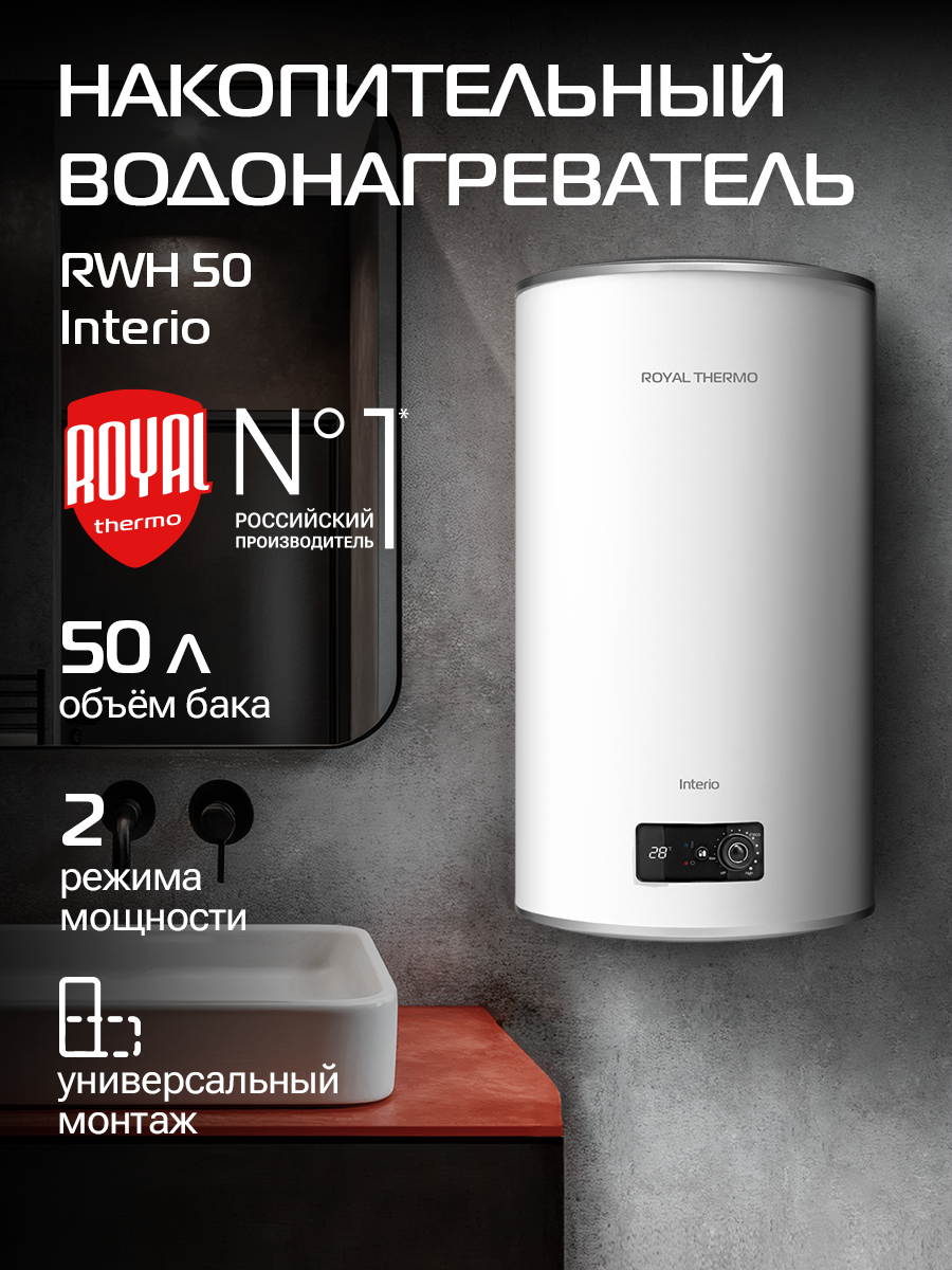 Водонагреватель накопительный Royal Thermo RWH 50 литров Interio