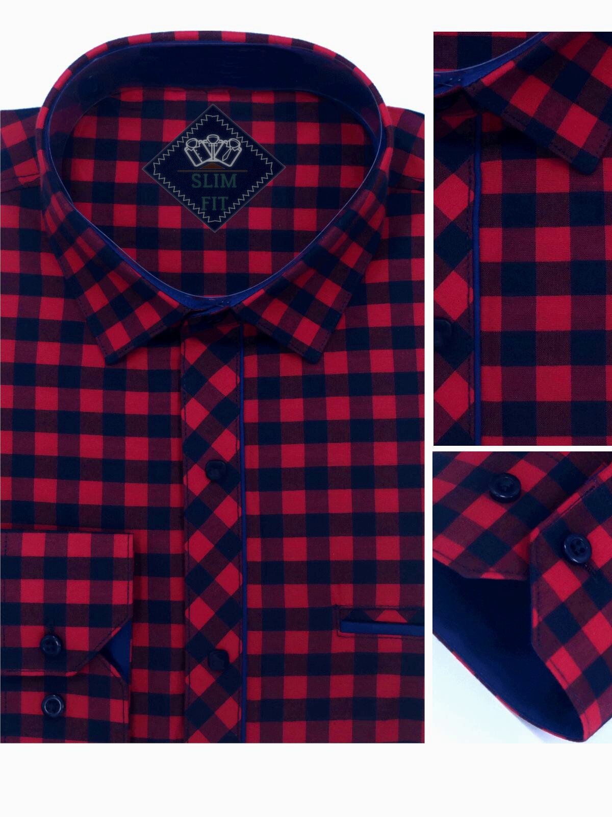 Рубашка Мужская рубашка с длинным рукавом приталенная, светлая сорочка на кнопках и пуговицах, рубаха на любой сезон, разноцветная клетка, без карманов, с отделкой рубашка Slim fit с приталенным кроем зауженн