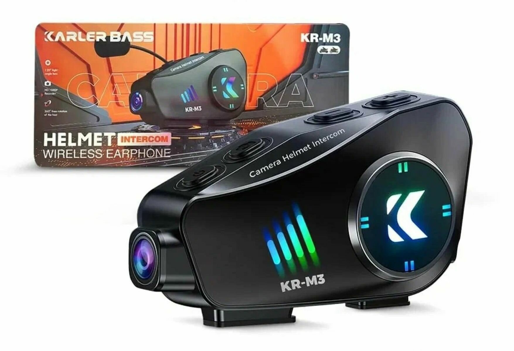 Беспроводная мотогарнитура Karler Bass KR-M3 с видеорегистратором и интеркомом, 1500 mAh, 32 GB