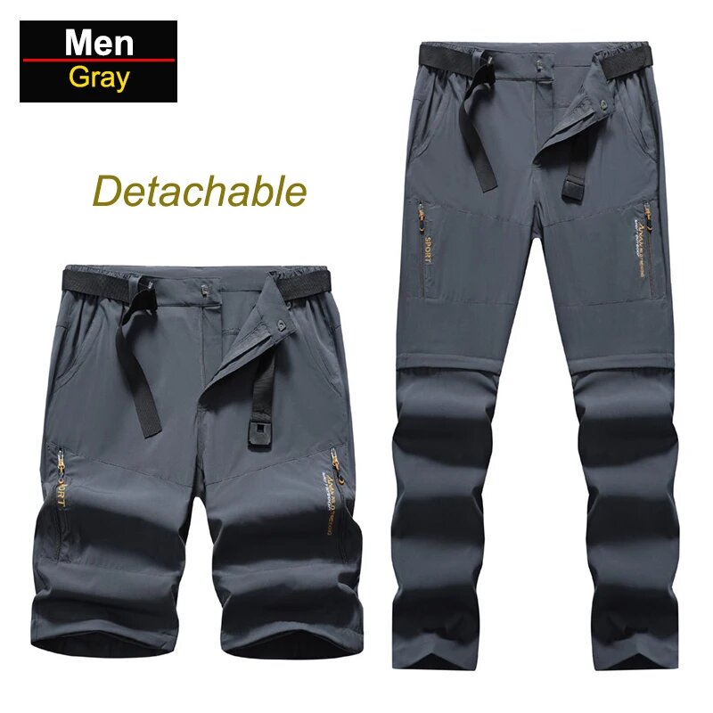 Мужские брюки-шорты серого цвета, Detachable, Asain 6XL(EU 4XL)