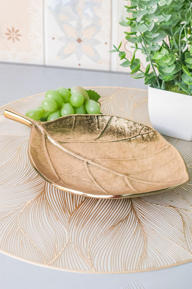 Блюдо для подачи закусок опавший лист вяза, металл, шампань, 27х20 см, Boltze 1017763-3