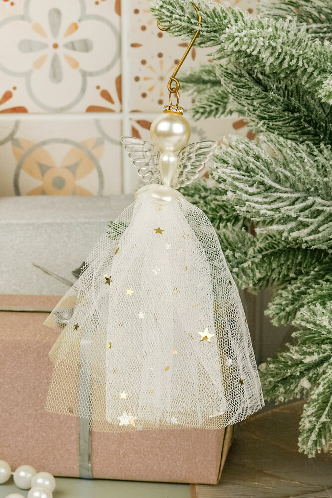 Ёлочная игрушка ангел-жемчужинка аньола, текстиль, пластик, 19 см, Кэминг (Kaemingk) 520817-2