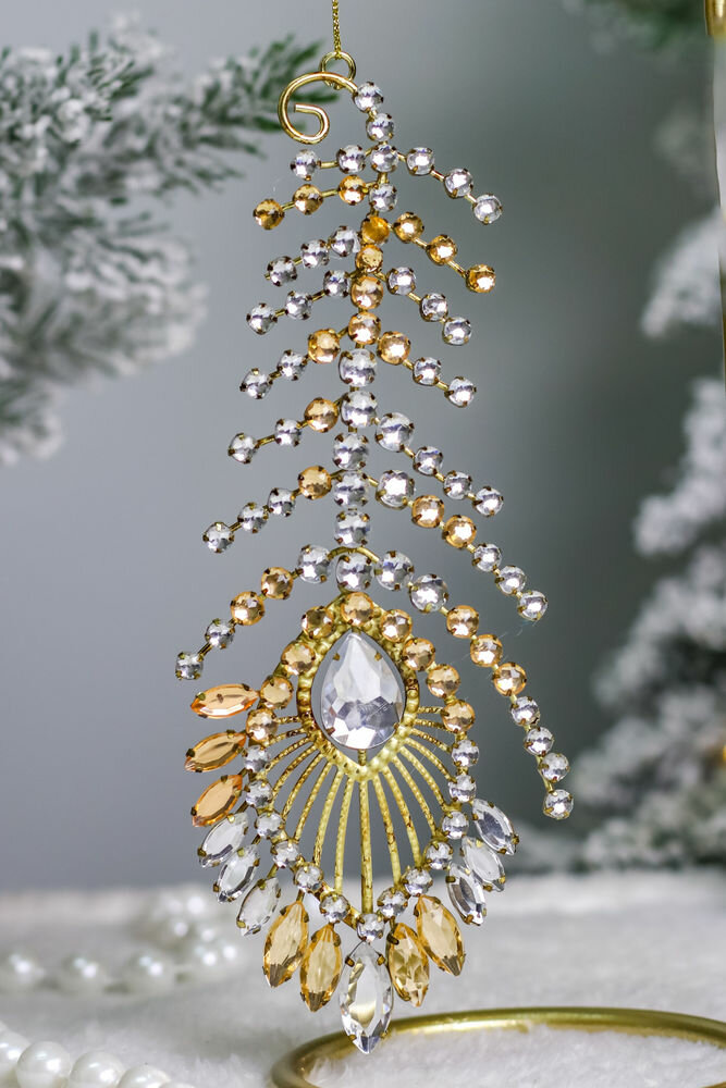 Ёлочное украшение перо птицы-феникс серебристое, металл, пластик, 21 см, Goodwill TR21147-1