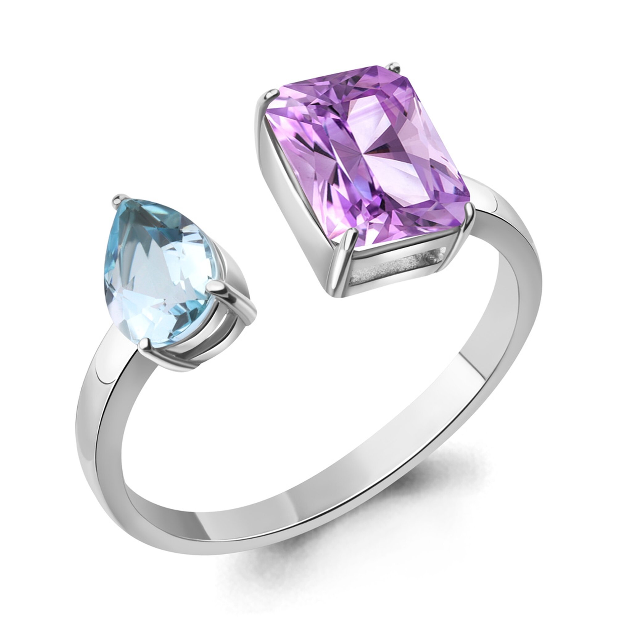 Кольцо, серебро, 925 проба, родирование, топаз, аметист