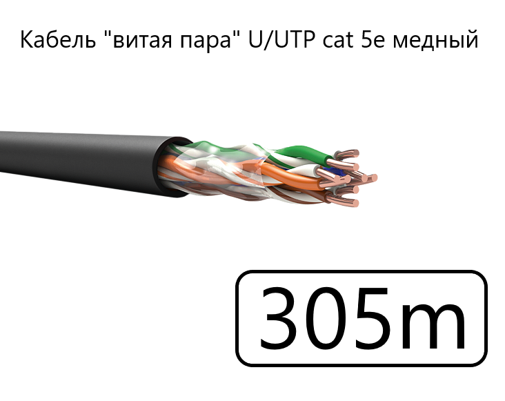 Кабель "витая пара" U/UTP cat 5e PVC LS нг(А)-LS 4*2*0,52, медный, черный 305 метров