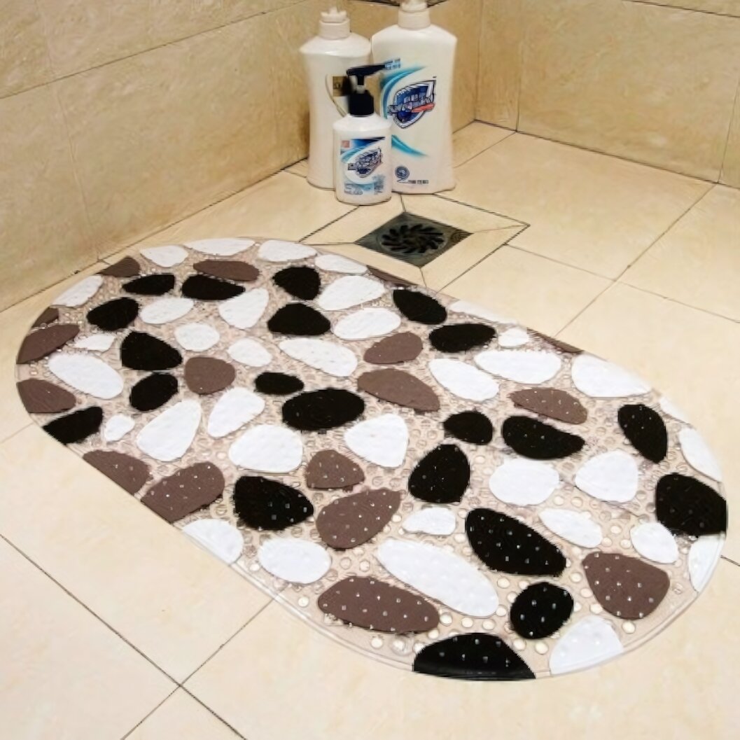 Коврик для ванной противоскользящий на присосках 69х39см, рисунок "камни", прозрачный