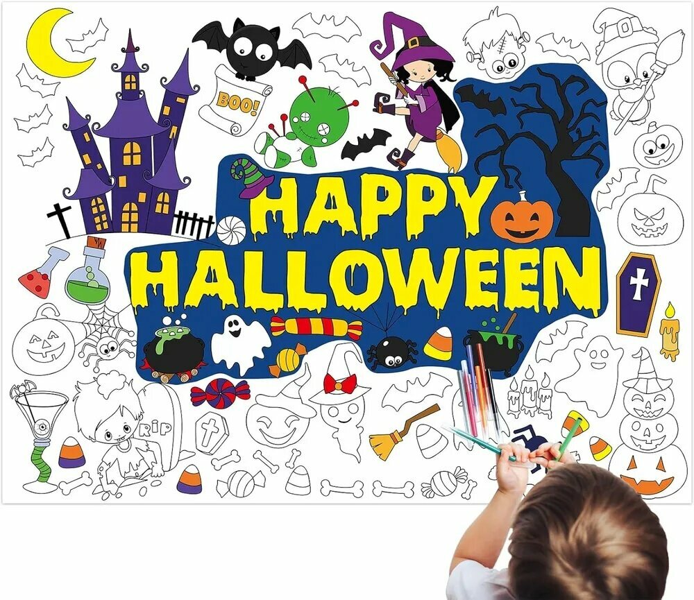 Скатерть для раскрашивания на Хэллоуин от WorldBazaar, 3 шт, большой плакат детских мероприятий и декораций, подарки вечеринок