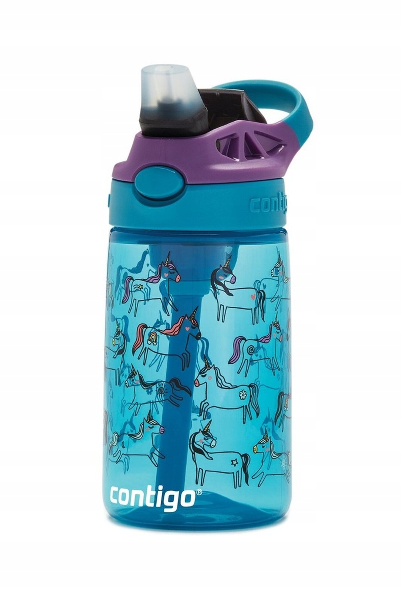 Детская бутылочка Contigo Easy Clean с носиком, 420 мл, для детей от 3 лет, цвет синий с единорогом