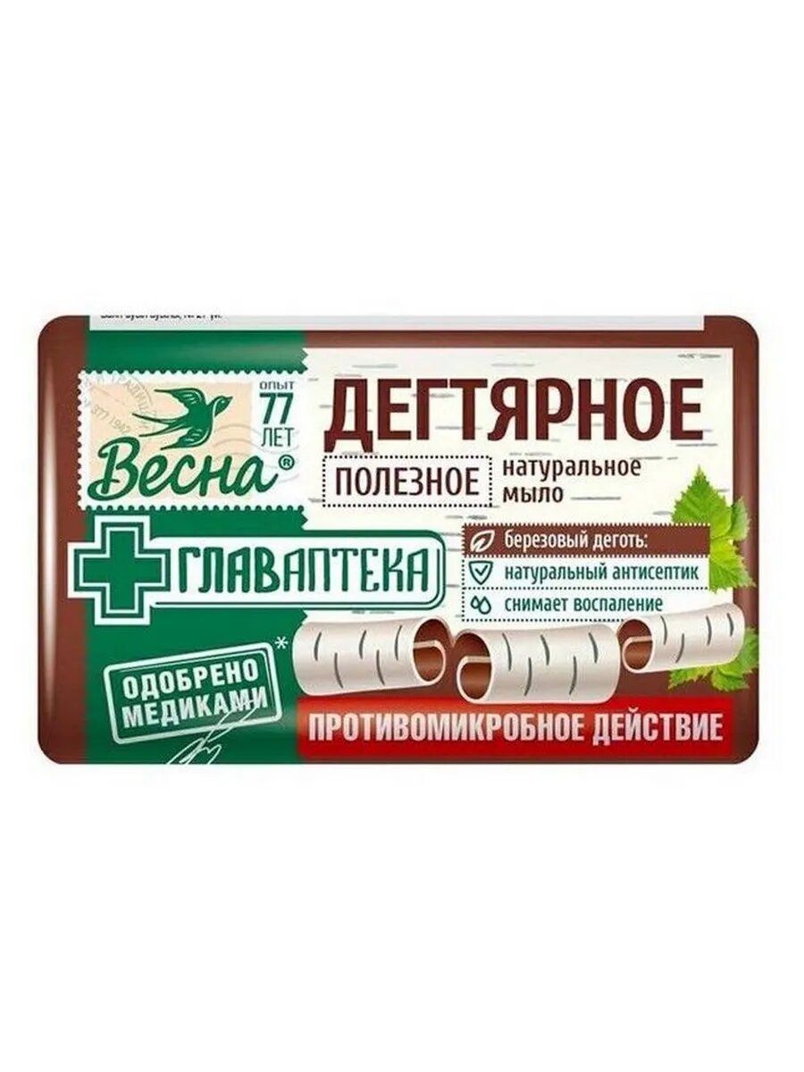 Весна Мыло туалетное Дегтярное, мыло, 90 г, 1шт.