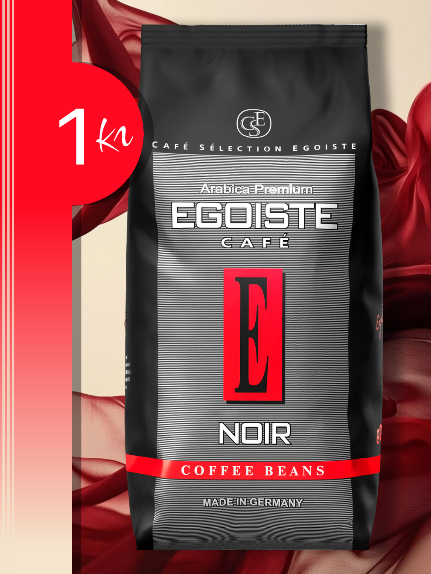 Кофе в зернах EGOISTE Noir, 1 кг — премиальный зерновой кофе средней обжарки, ароматный и насыщенный вкус, арабика