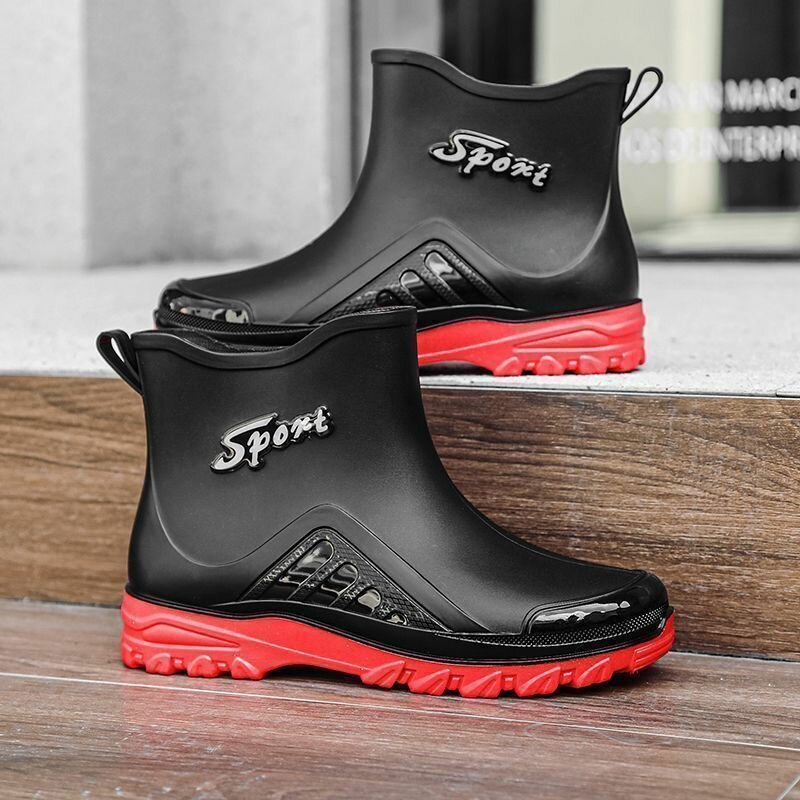 Мужские резиновые сапоги, модные взрослые водонепроницаемые сапоги, короткие резиновые сапоги, нескользящие, водонепроницаемые резиновые сапоги для кухни и строительных площадок, мужские водонепроницаемые сапоги для активного отдыха. EU:43