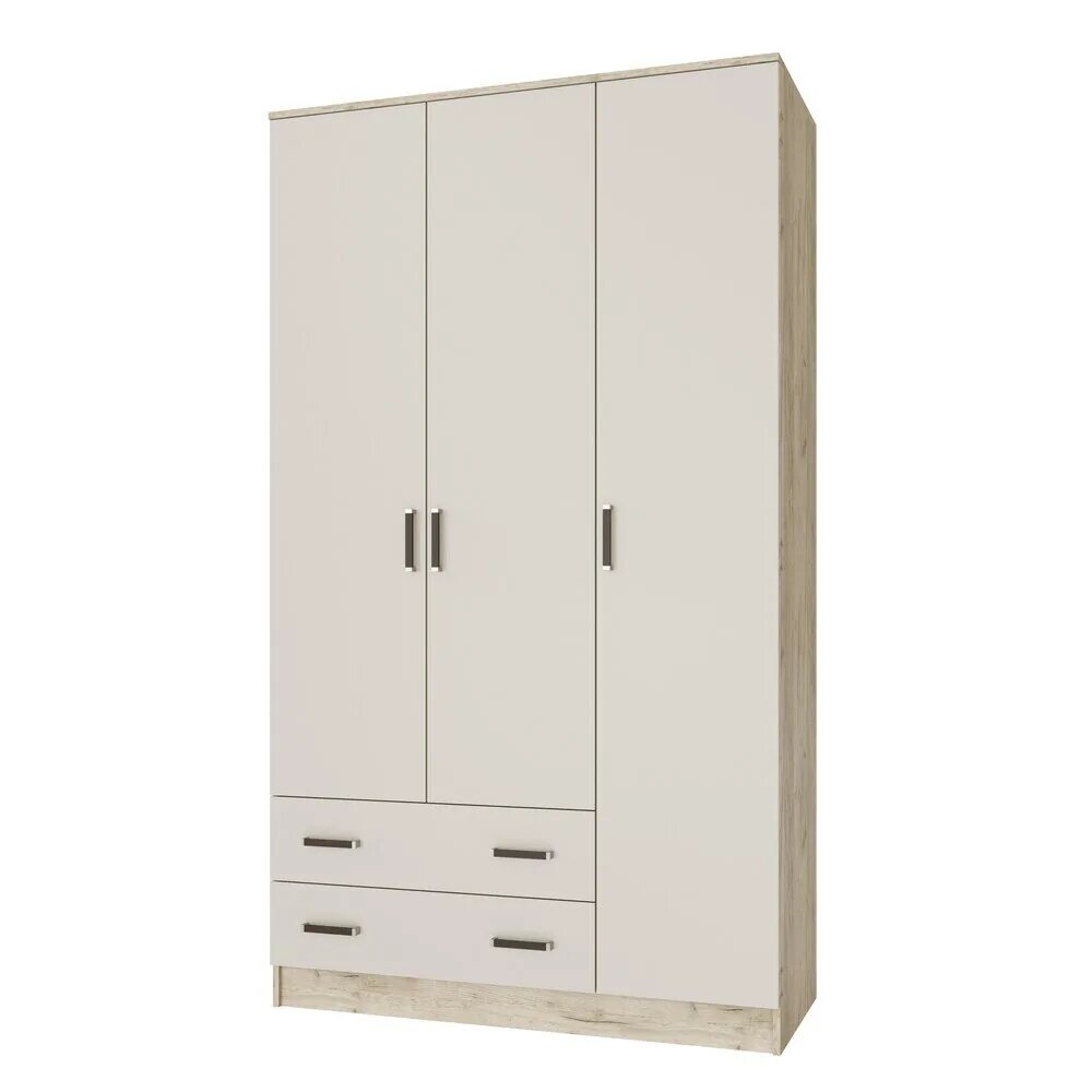 Шкаф 3-х створчатый комбинированный «Лагуна» с ящиками, ЛДСП (Дуб крафт серый/Кашемир) 120х51х210