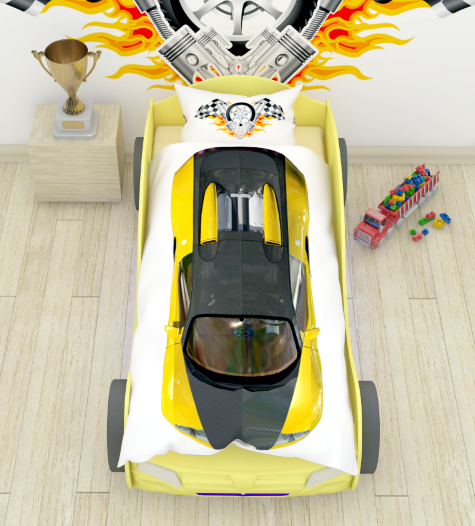 NEWTONE наволочка+ пододеяльник Желтая гоночная машина, ткань сатин