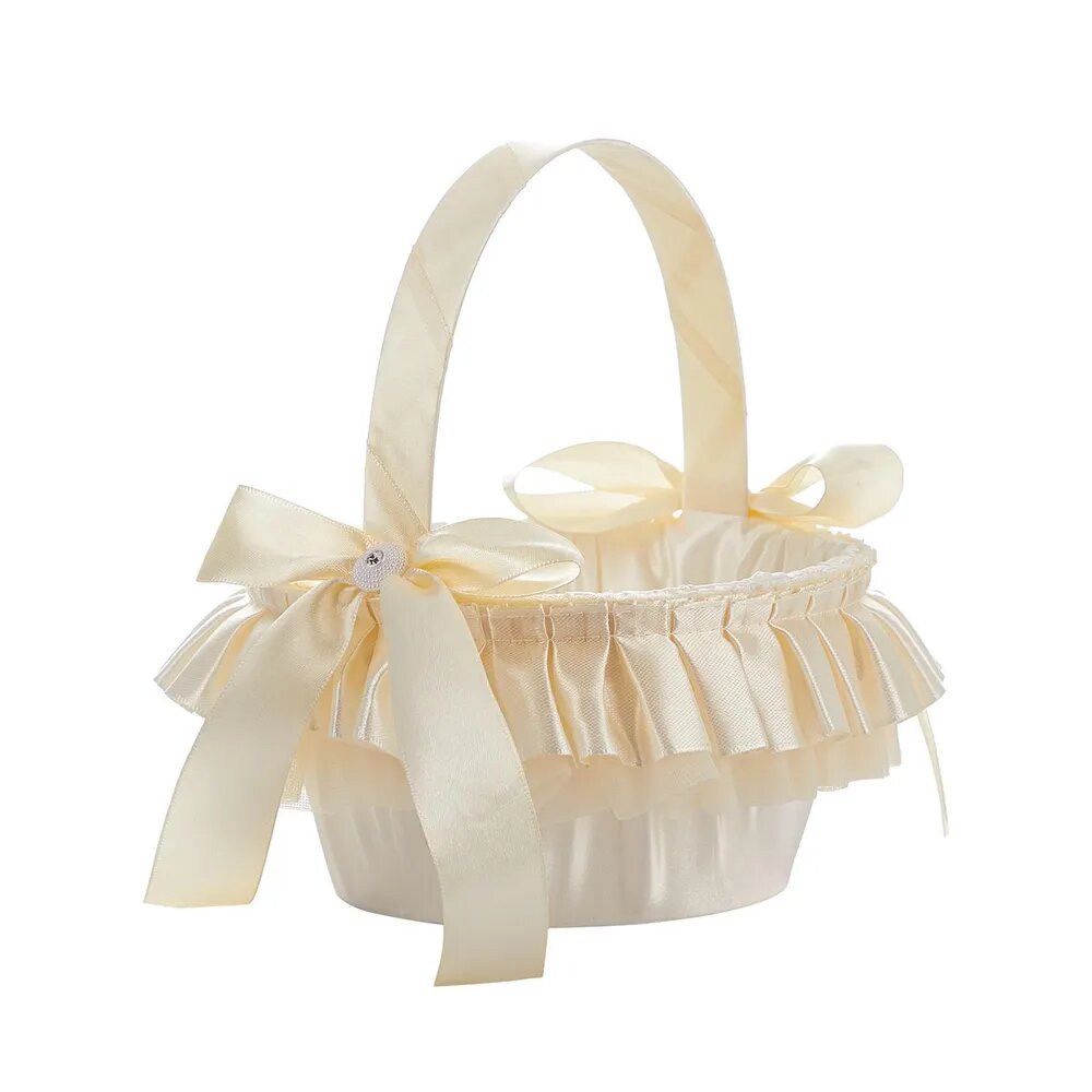 Корзина для цветов на свадьбу, элегантная корзина с кружевом и бантом, для подружек невесты, для лепестков, конфет, украшение для центра стола