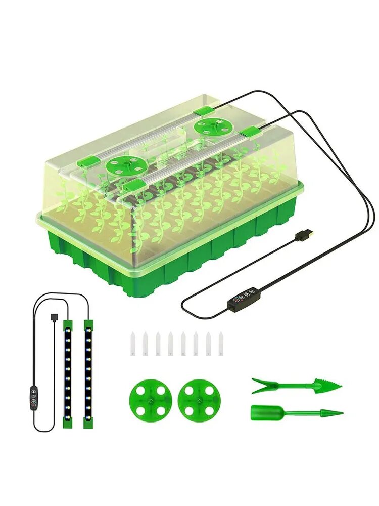 Мини-парник для рассады 0.372х0.23, с LED подсветкой, зеленый, пластик
