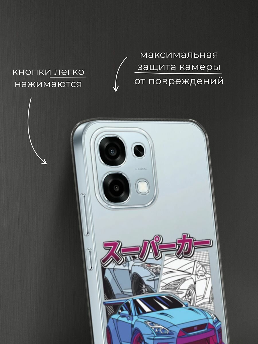 Чехол на Oppo A6 Pro / Оппо A6 Про с принтом JDM коллаж, прозрачный — фото 1