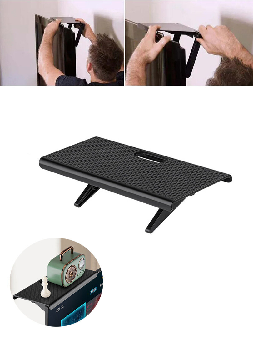 Навесная полка кронштейн подставка на телевизор для приставки, ресивера, роутера регулируемая, крепление с возможностью установки сверху на телевизор, 9X20CM