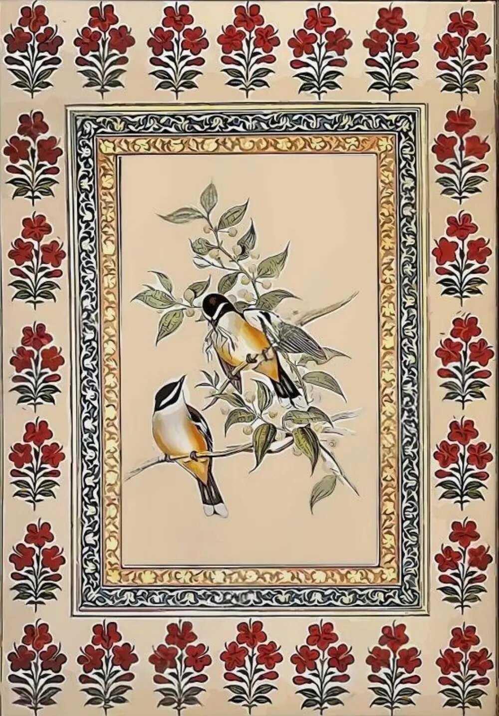 Абстрактная картина на холсте с цветами и птицами SKU-02, 20x30cm