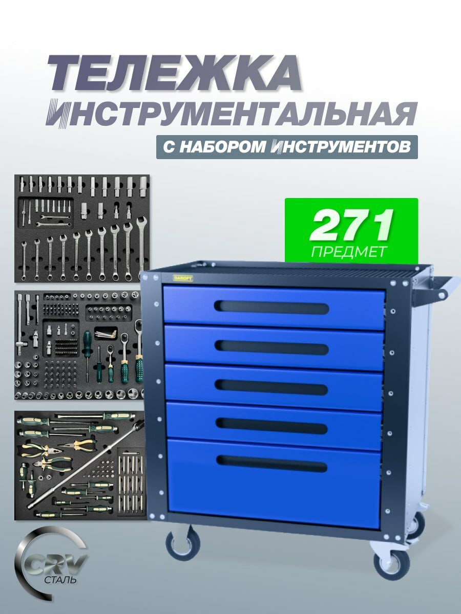Тележка с комплектом профессионального инструмента Rock Force 271 предмет в ложементах