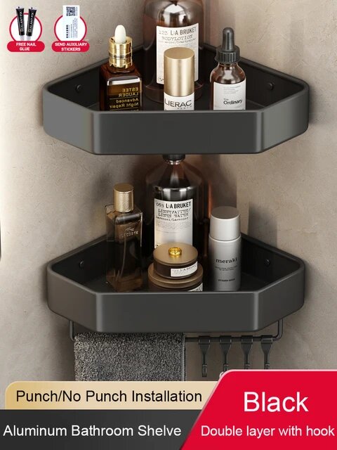 Стеллаж для ванной комнаты, угловой алюминиевый стеллаж без сверления, настенная треугольная корзина, органайзер для хранения в душевой кабине FR2006