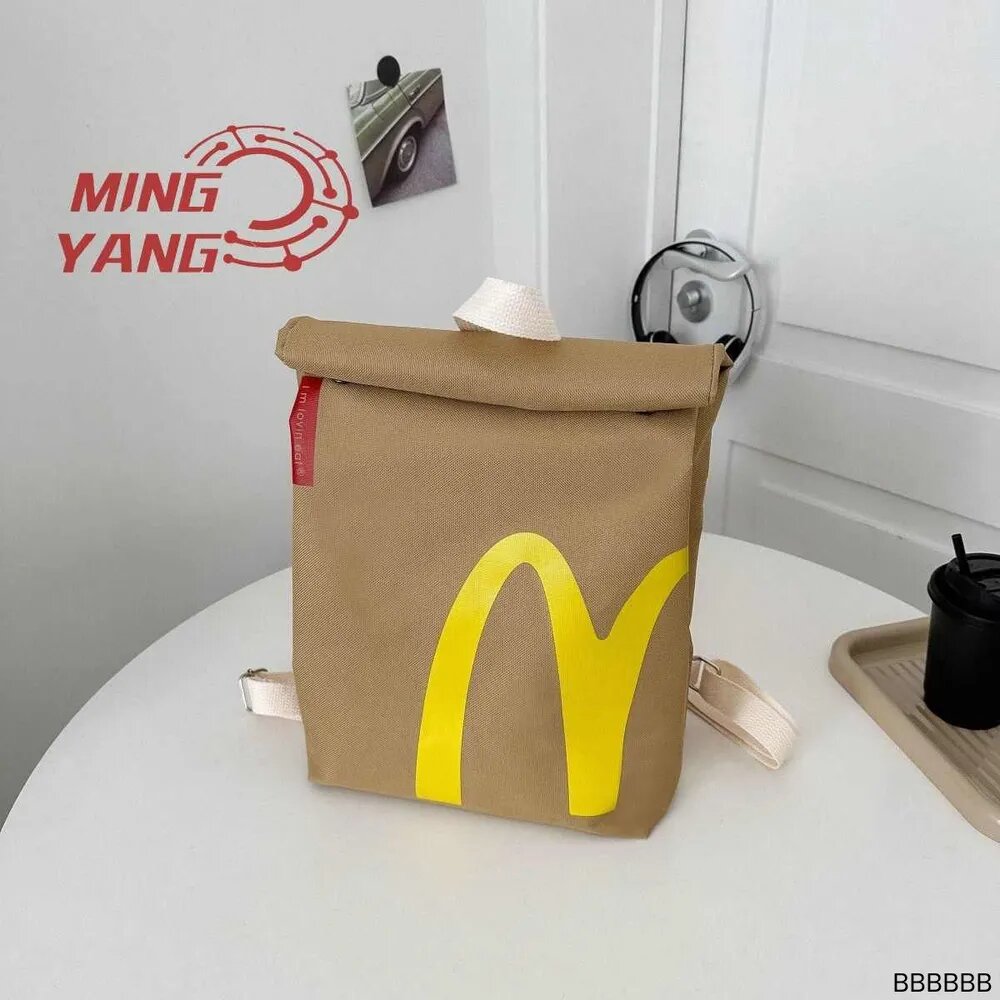 Сумка школьная McDonald's желтого цвета из винила, размер 35x30x15 см, для школы и повседневной носки