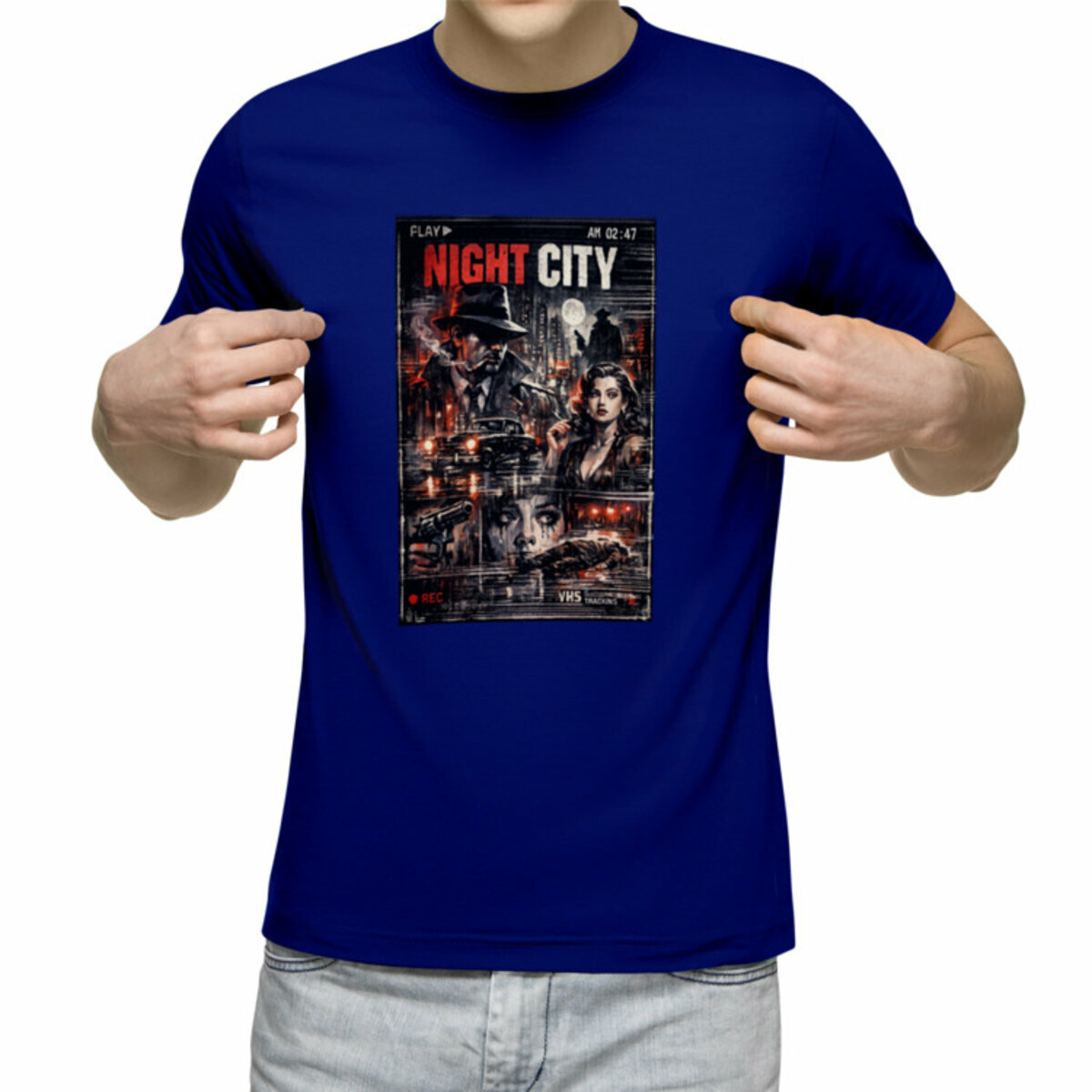 Мужская футболка «Night city в стиле нуар» (синий, L)