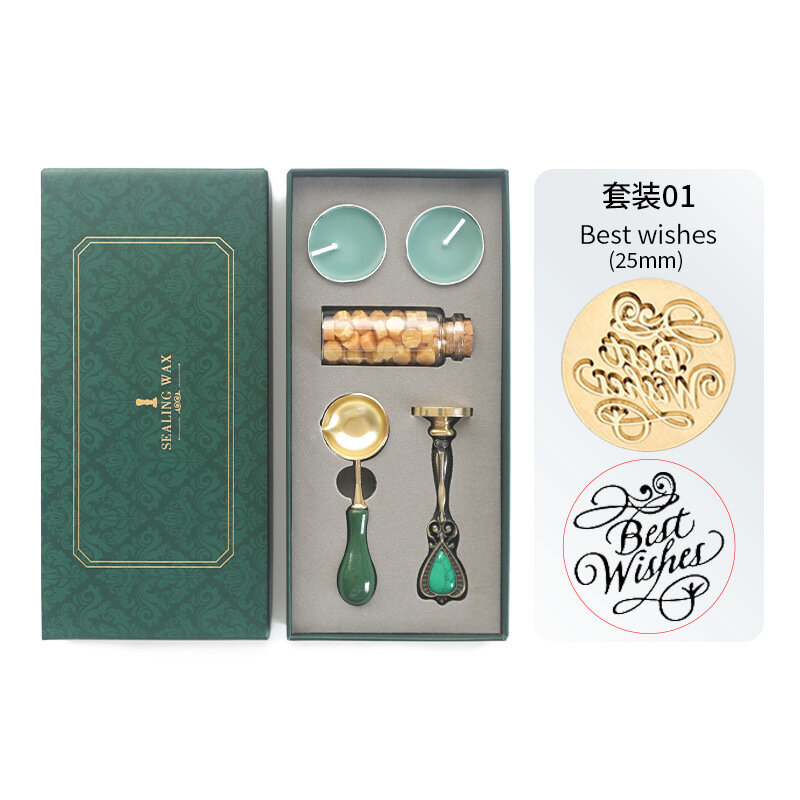 Оптовая продажа от производителя: Набор для печатей из воска, набор восковых бусин, одноголовочный набор для печатей из воска в темно-зеленом цвете.