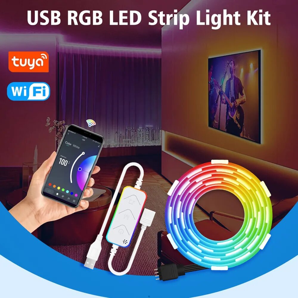 USB RGB LED Strip Light Kit WiFi TV лента RGB, музыкальное управление.
