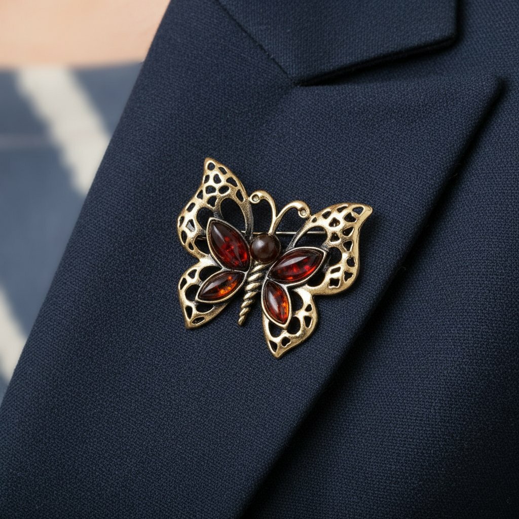 Брошь, янтарь