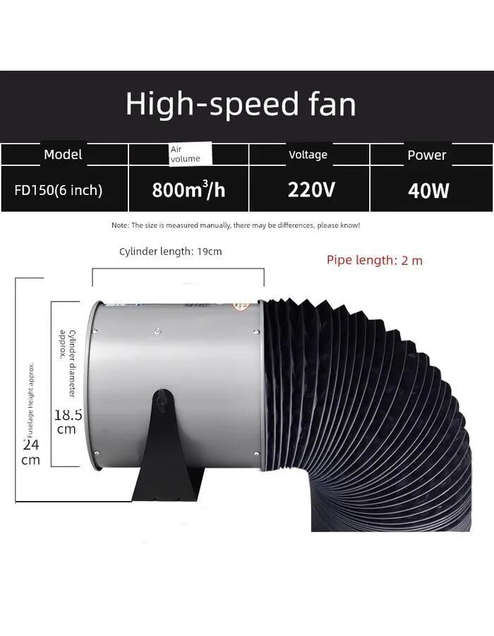 Вытяжной вентилятор для барбекю FD150(6 inch) для удаления дыма 800m³/h, 220V + 2 м труба