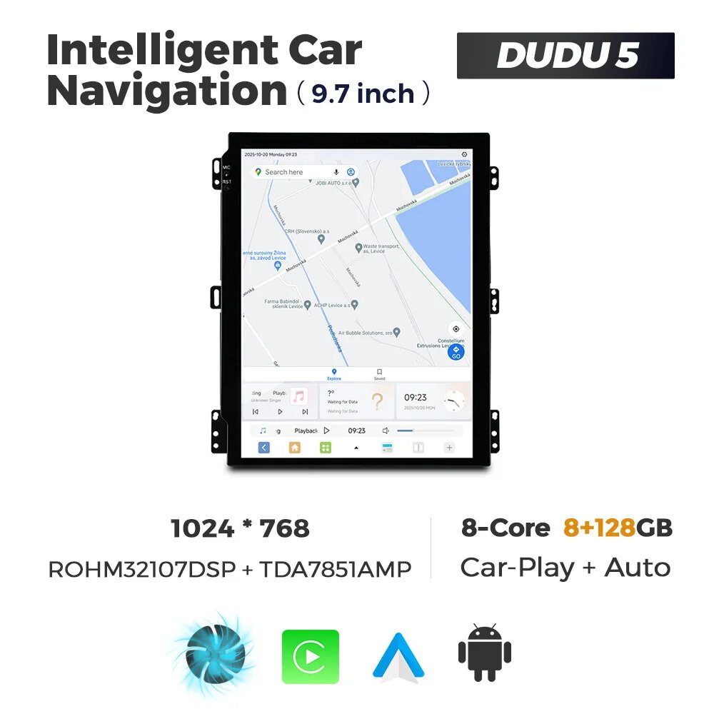 Автомагнитола DUDUAUTO DUDU7 9.7 дюймов, Android 13, GPS-навигация, 4G Wi-Fi, CarPlay, DUDU5-8-128G