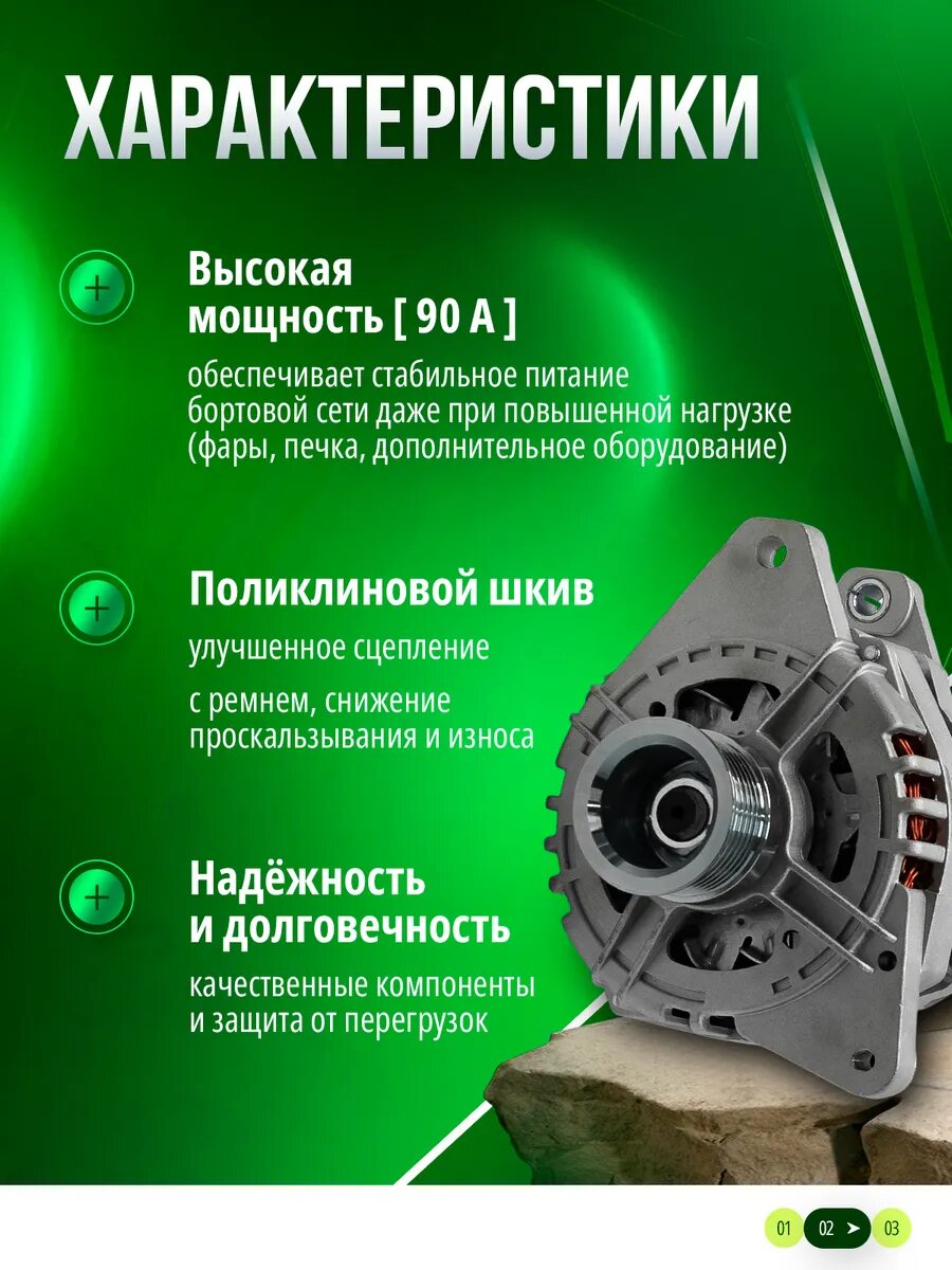 Генератор ГАЗель, УАЗ дв. УМЗ 421, 14B/90А — фото 1